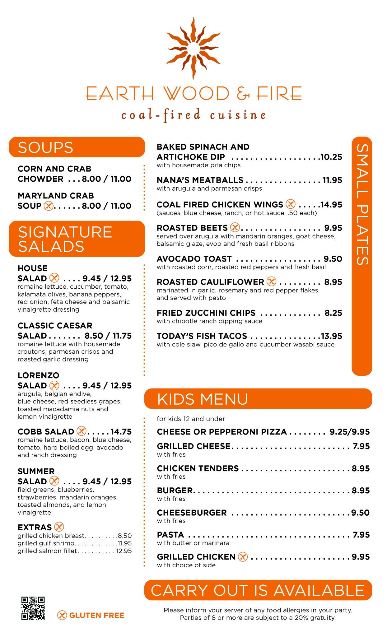 Our Menu - Earth Wood & Fire